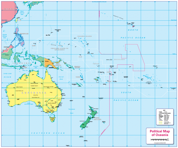 Children's political map of Oceania - Cosmographics Ltd