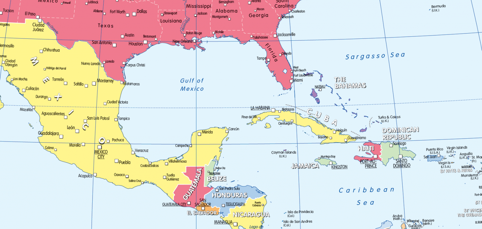 Colour blind friendly Political map of North America - Cosmographics Ltd