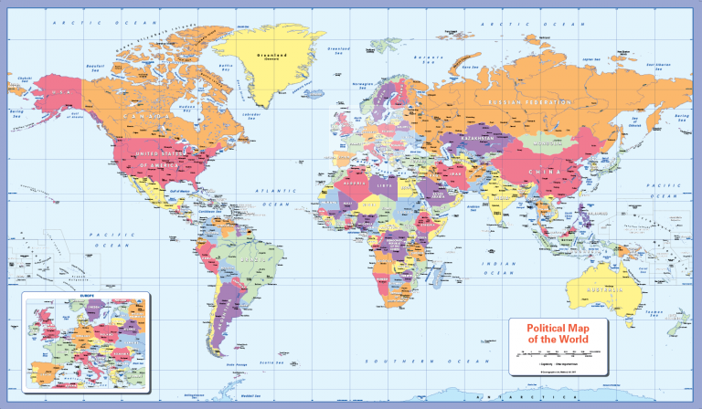 Colour blind friendly Political map of the World - Cosmographics Ltd