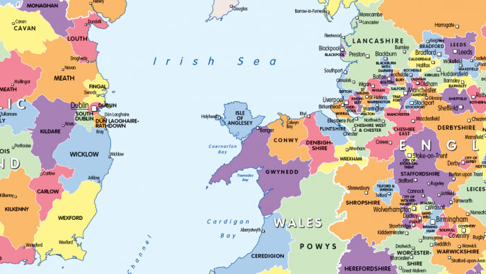 Counties and Regions map of the British Isles - Cosmographics Ltd