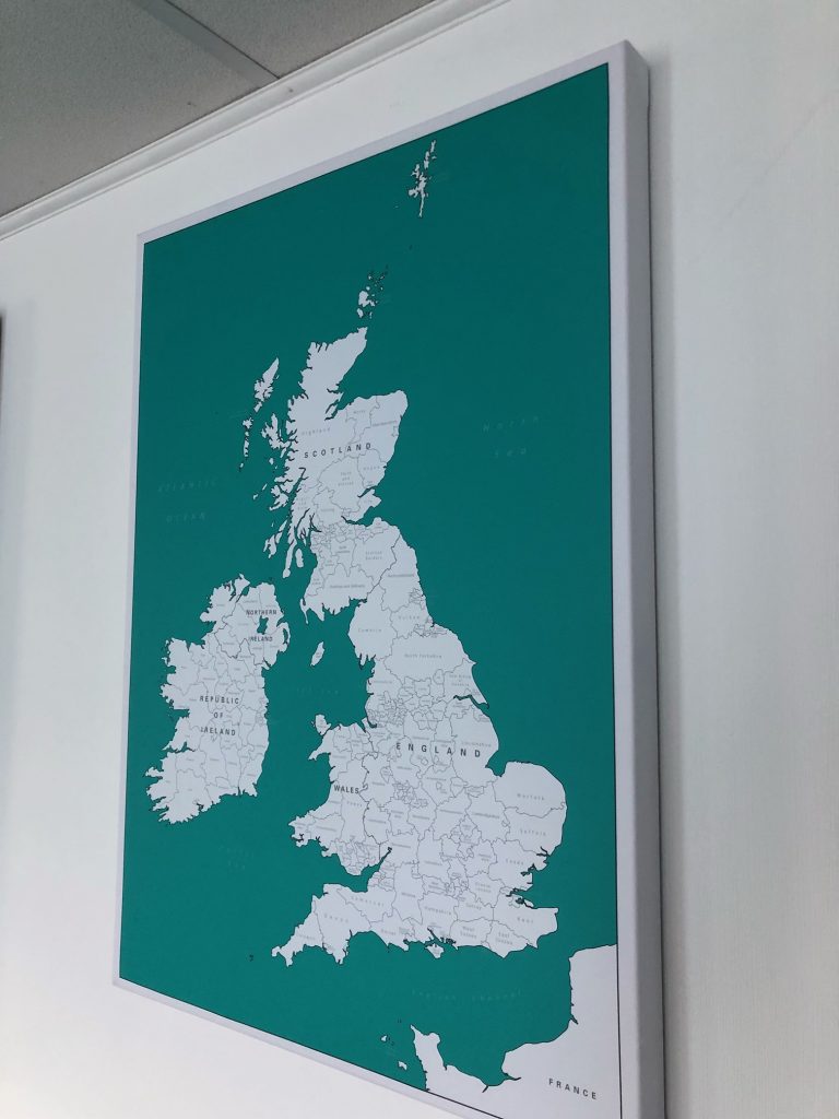 Canvas British Isles Map in different colours - Cosmographics Ltd
